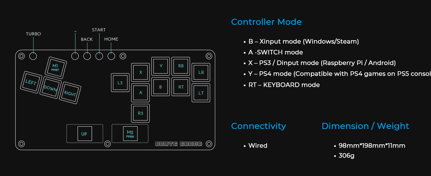Haute42 B16 Mini Plus 파이트스틱 히트박스 레버리스 컨트롤러 미니 스틱리스 아케이드 스틱 PC/Ps3/Ps4 ...